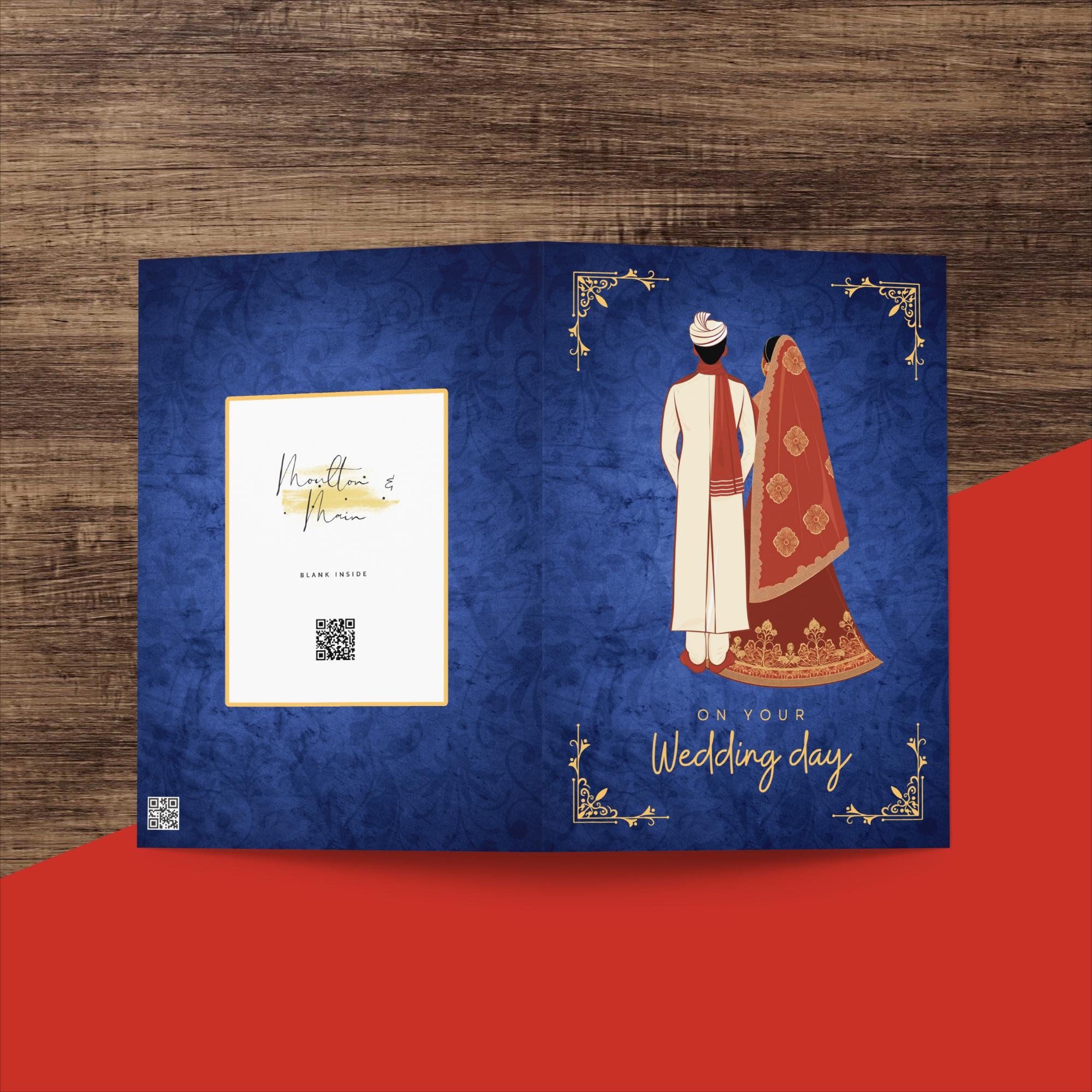 Indian Wedding Card, Bride and Groom Congratulations Gift, Royal Blue ...