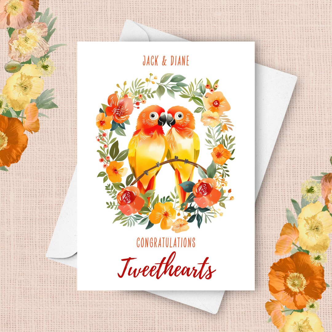 Personalized Love Bird Wedding Card, Tweethearts Congratulations Gift ...