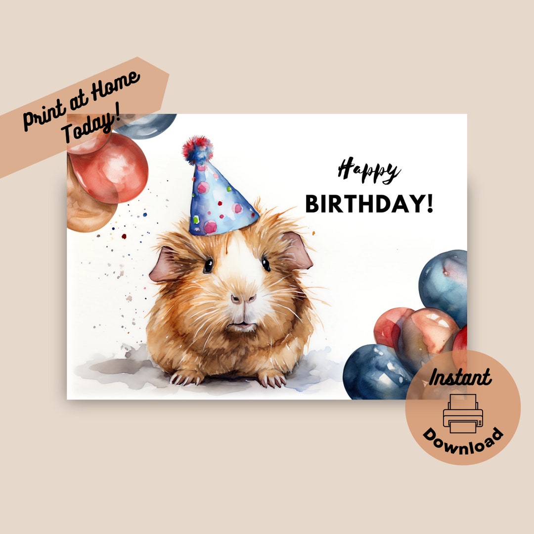 Printable Guinea Pig Birthday Card Instant Download Print at - Etsy