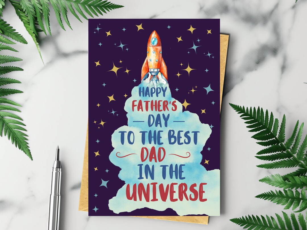 Rocket Ship Father's Day Card, Rocket Ship Blasting off Into Outer ...