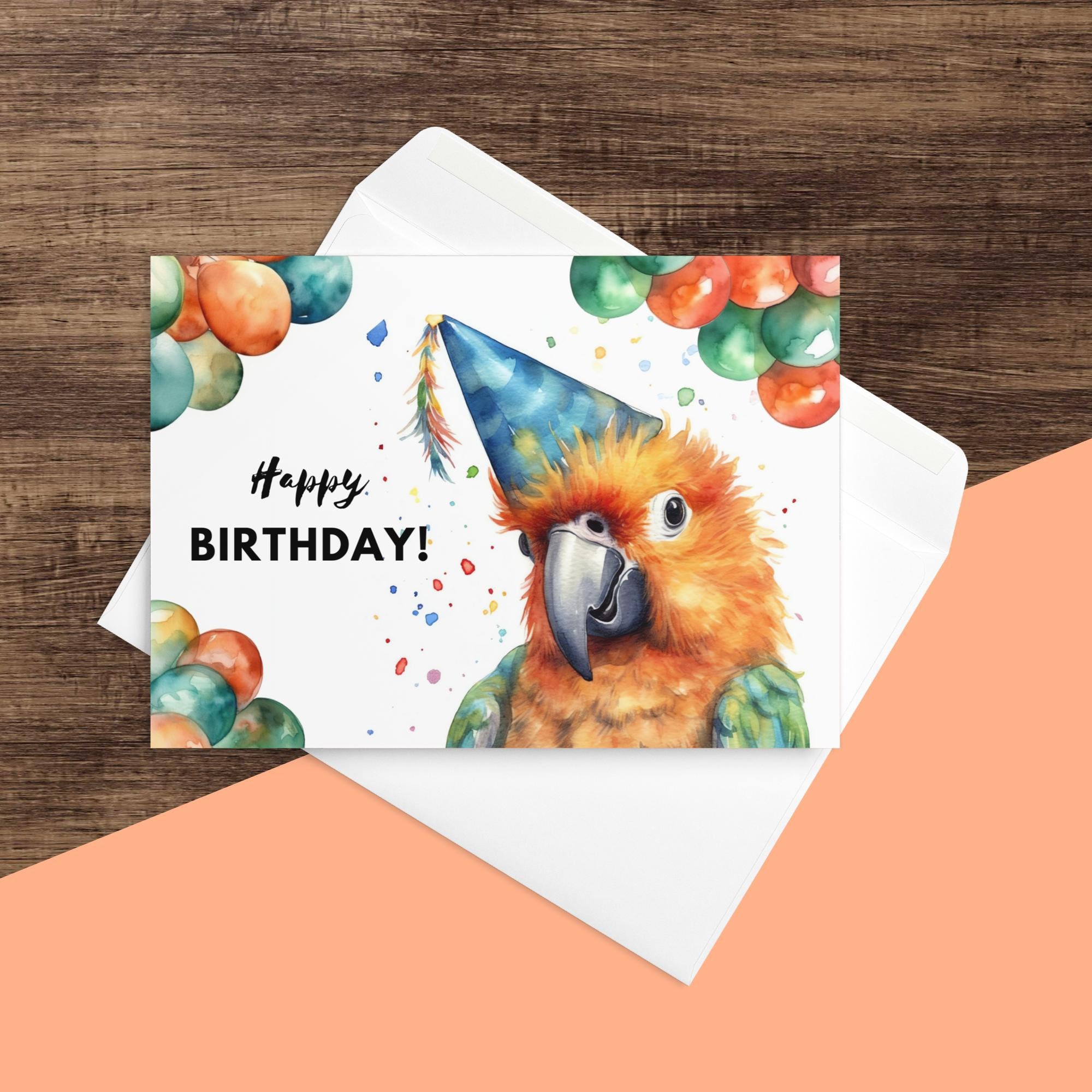 Parrot Birthday Card, Happy Birthday Party Hat, Macaw Bird Gift ...