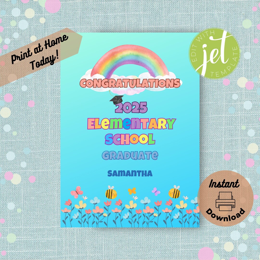 Printable Elementary School Graduation Card, Print at Home Editable ...