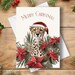 Cheetah Christmas Card, Wearing A Santa Hat and Red Poinsettia Garland ...