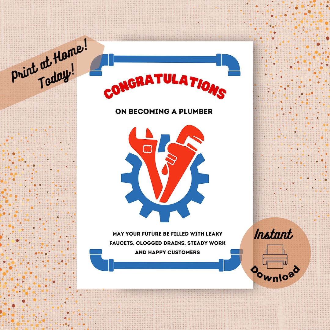 Printable Plumber Graduation Card, Instant Download, Print at Home Card ...
