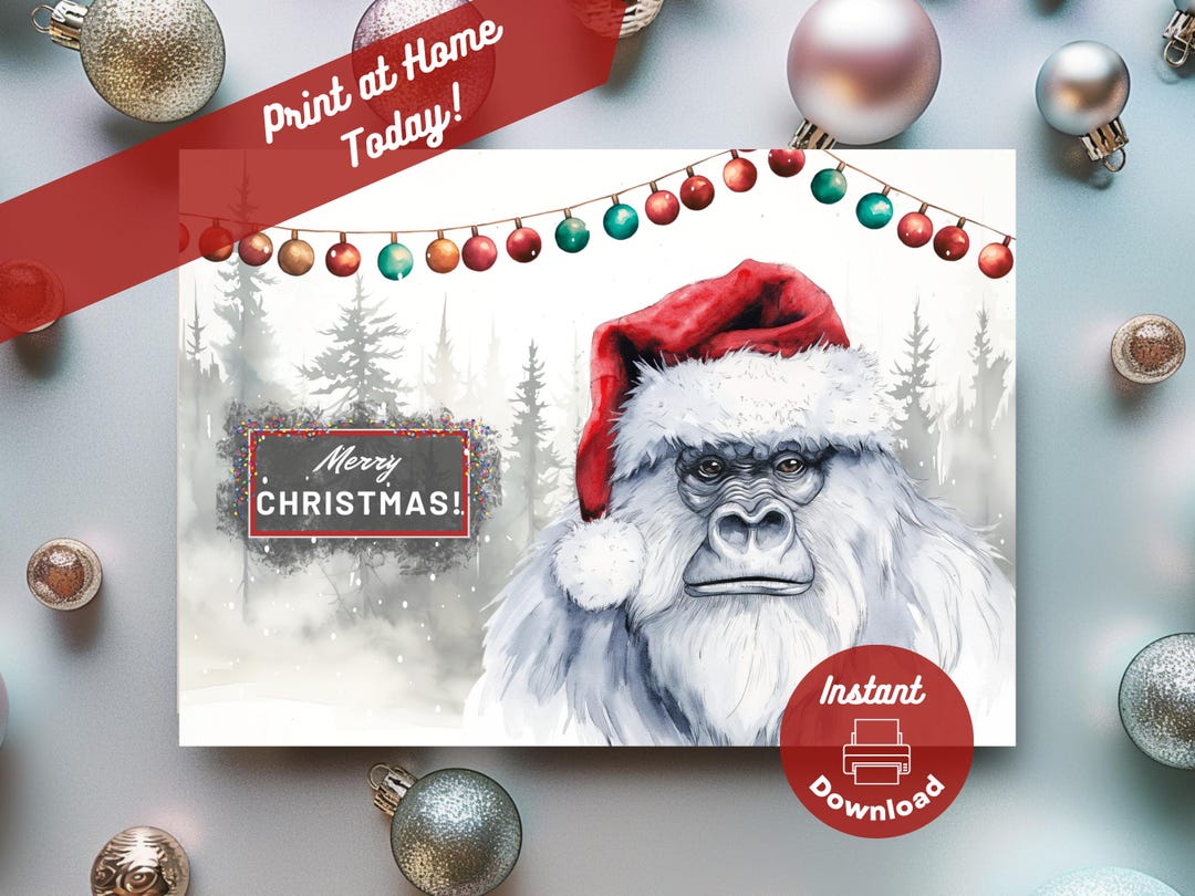 Printable Yeti Christmas Card, Instant Digital Download Print at Home ...