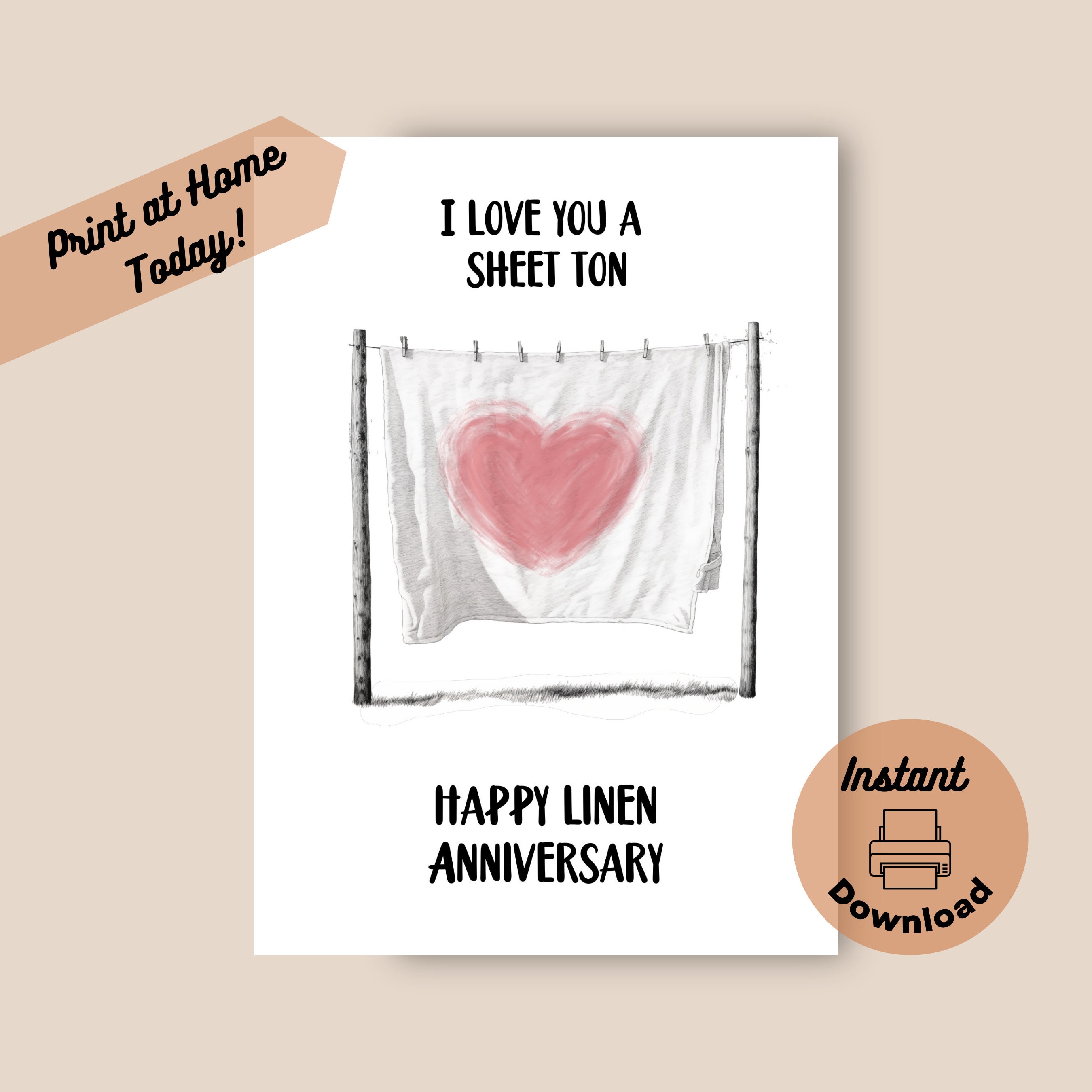 Printable Linen Anniversary Card Instant Download Print at - Etsy