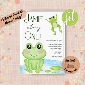 Printable Frog Birthday Party Invitation Digital Editable Template ...