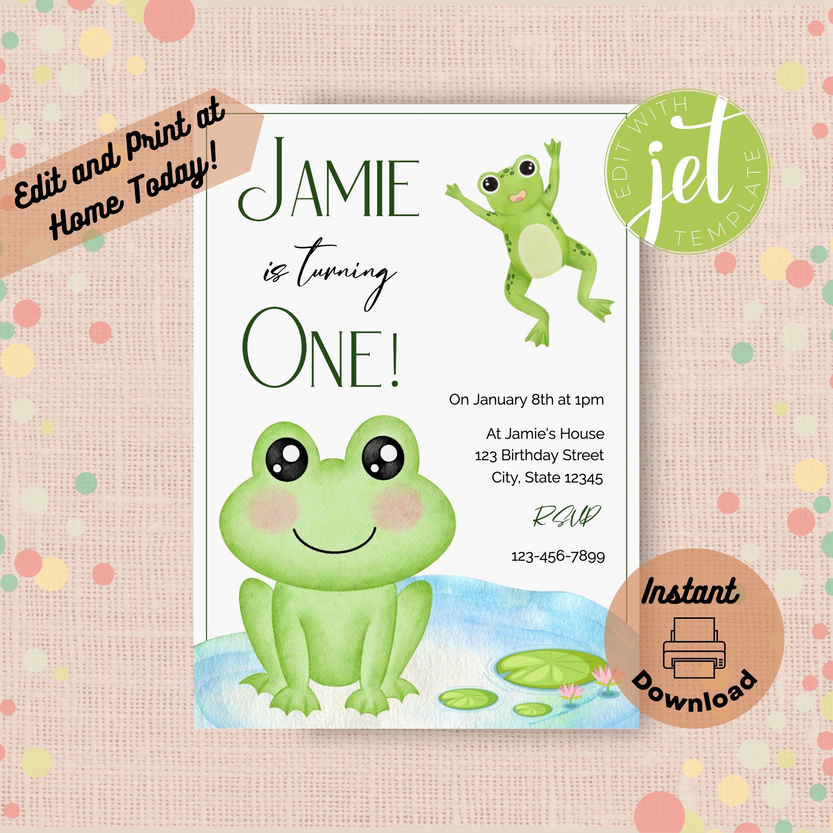 Printable Frog Birthday Party Invitation Digital Editable Template ...