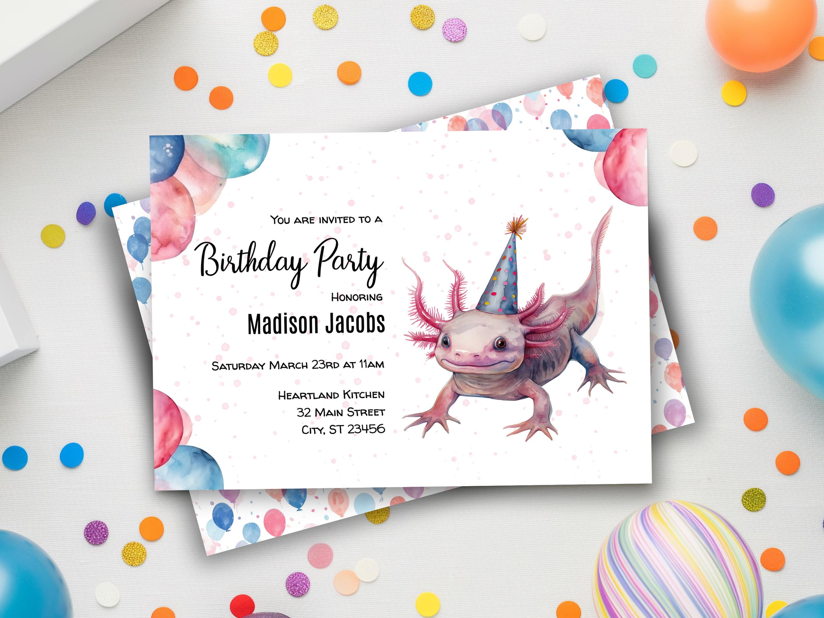 Axolotl Birthday Party Invitation Digital Editable Template, Print at ...