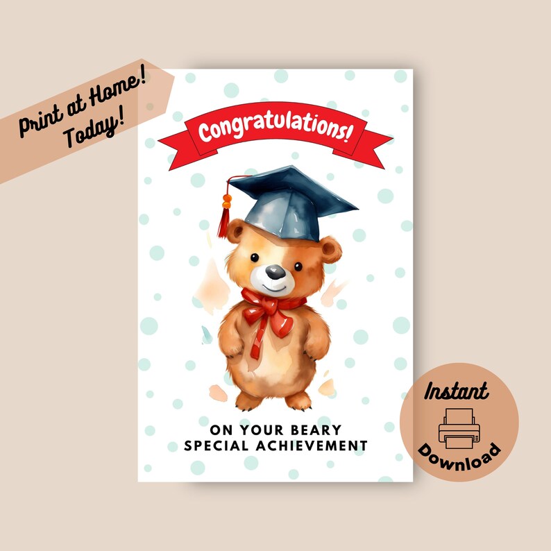 Printable Bear Graduation Card, Funny Bear Graduation, Instant Download ...