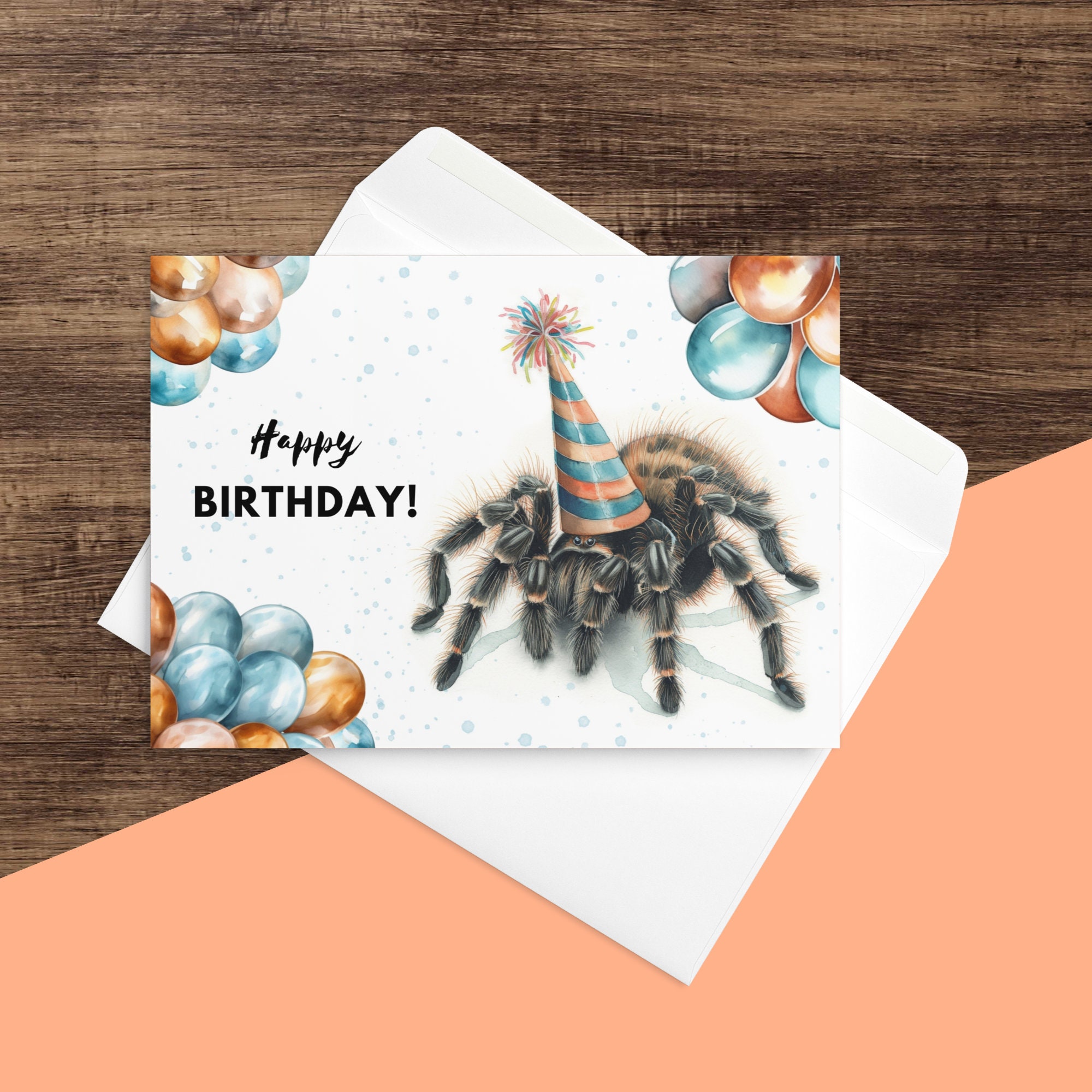 Tarantula Birthday Card, Happy Birthday Party Hat and Balloons ...