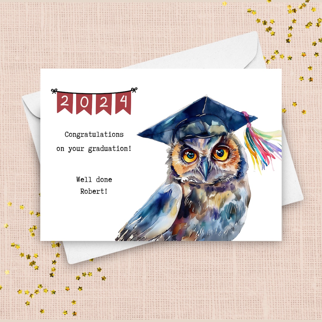 Personalized Owl Graduation Card, Custom School Owl Mascot 2024 Gift ...
