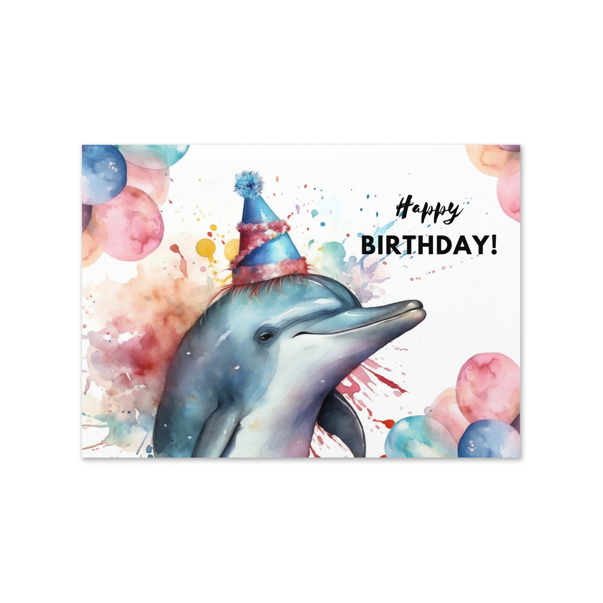 Dolphin Birthday Card, Party Hat, Happy Birthday, Dolphin Gift ...