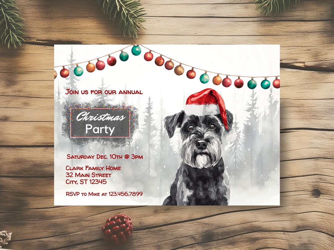 Miniature Schnauzer Christmas Party Invitation, Digital Editable ...
