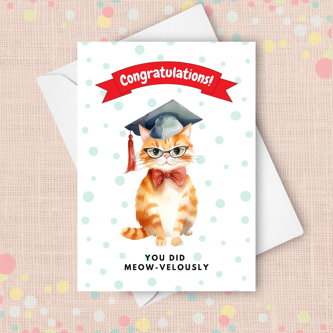 Cat Graduation Card, Funny Kindergarten Graduation Card, Elementary ...