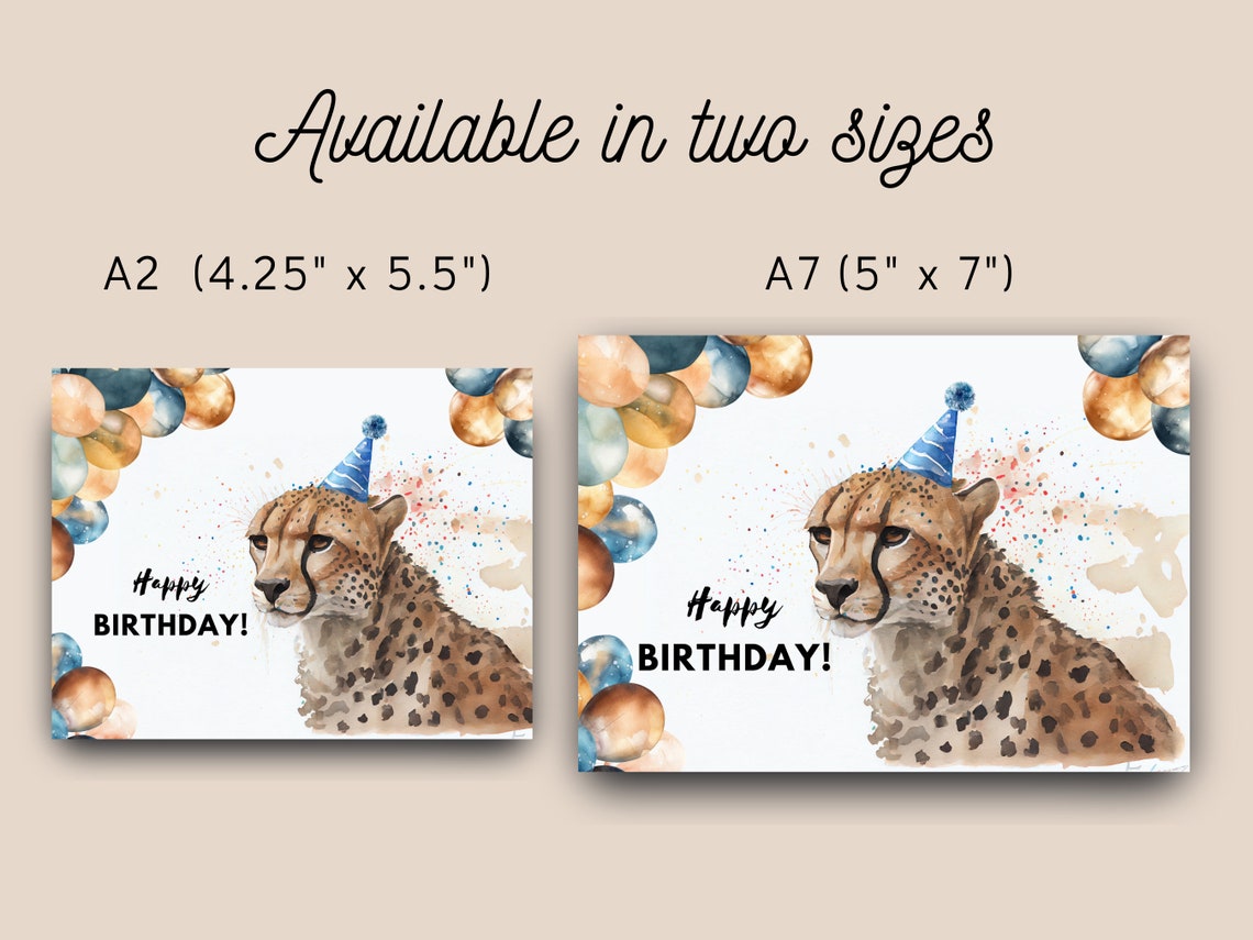 Cheetah Birthday Card With Party Hat Happy Birthday Big Cat - Etsy