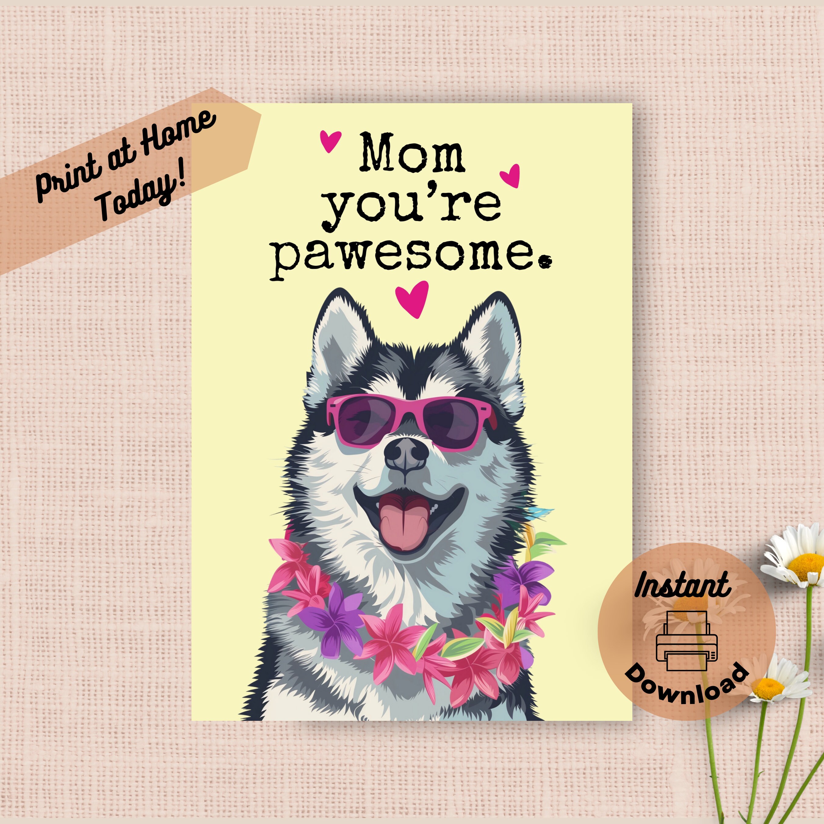 Printable Siberian Husky Mothers Day Card, Instant Download Print at ...