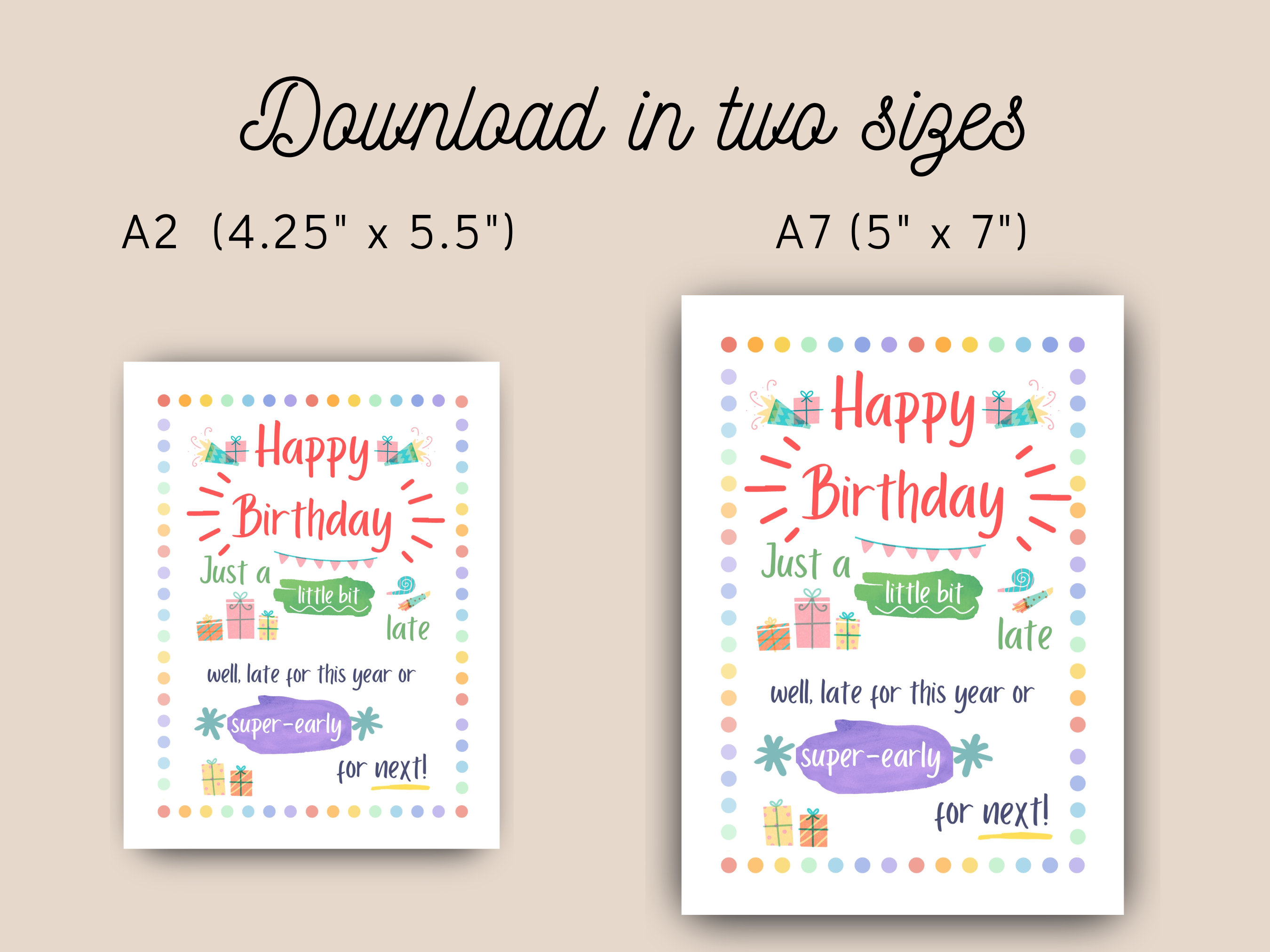 Printable Belated Birthday Card, Instant Download, Print at Home Card ...