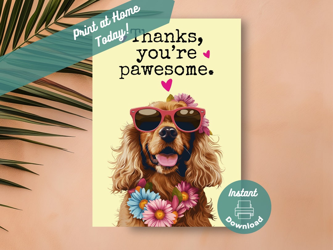 Printable Cocker Spaniel Funny Thank You Card, Instant Download Print ...