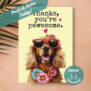 Printable Cocker Spaniel Funny Thank You Card, Instant Download Print ...