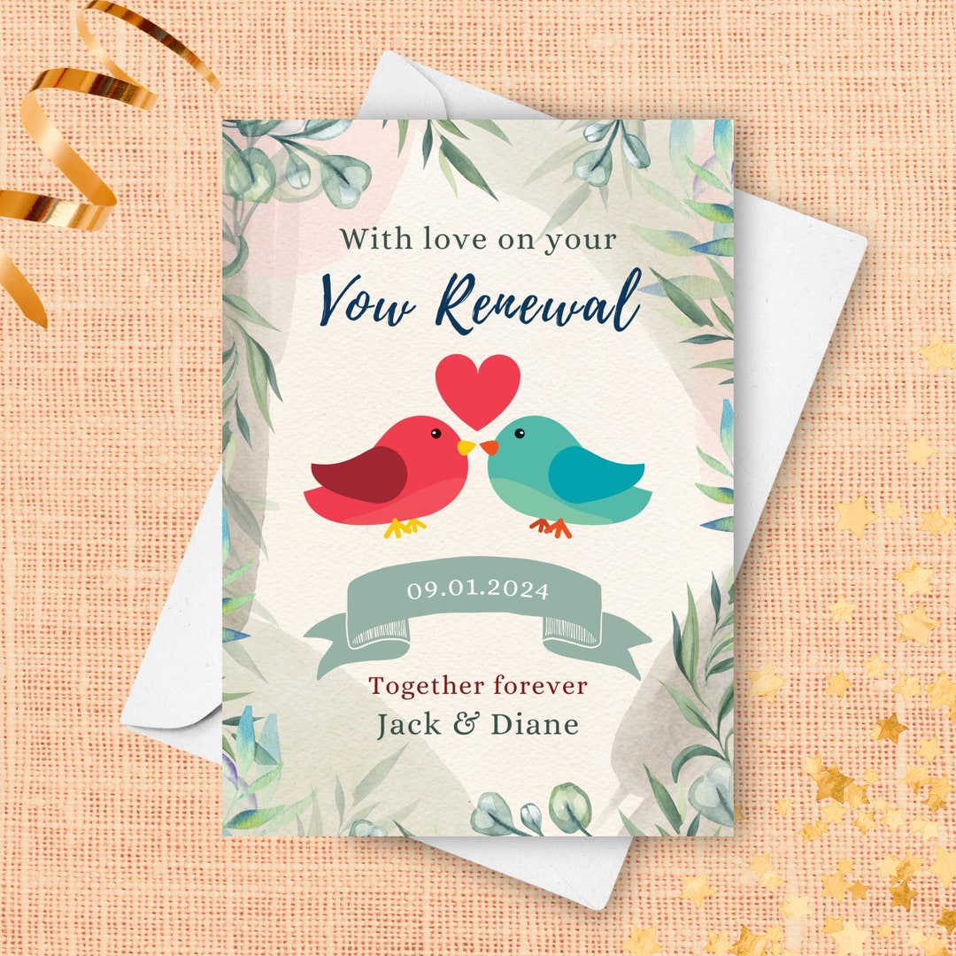Personalized Love Bird Vow Renewal Card, Recommitment Ceremony ...