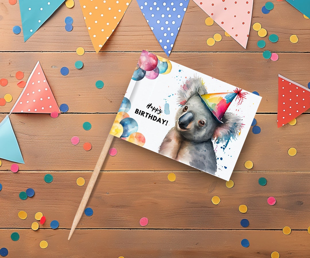 Printable Koala Birthday Cupcake Topper, Instant Download Print at Home ...