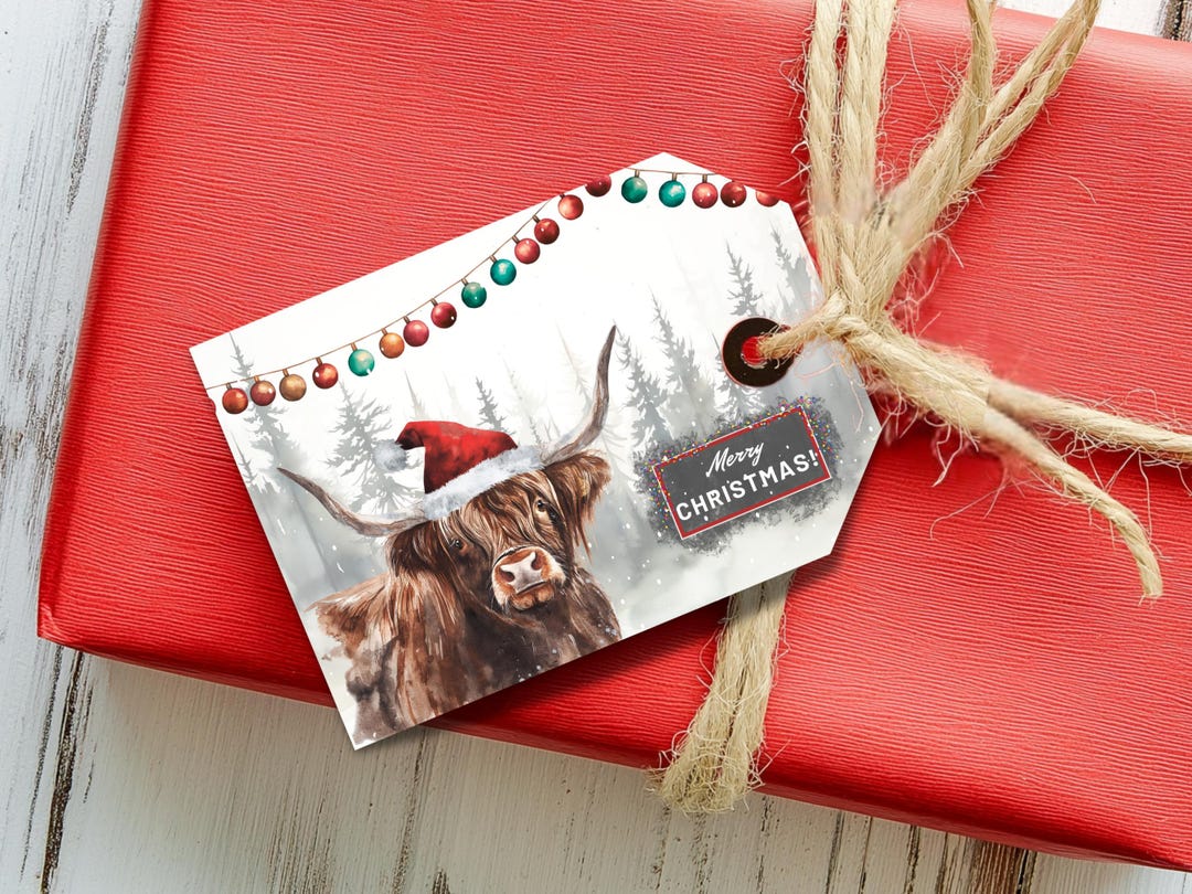 Printable Highland Cow Christmas Gift Tag, Instant Download Print at ...