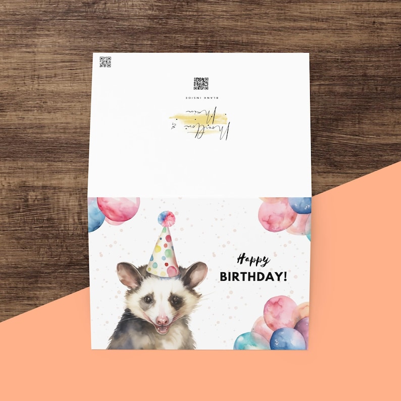 Opossum Birthday Card, Happy Birthday Party Hat Greeting, Wildlife Gift ...