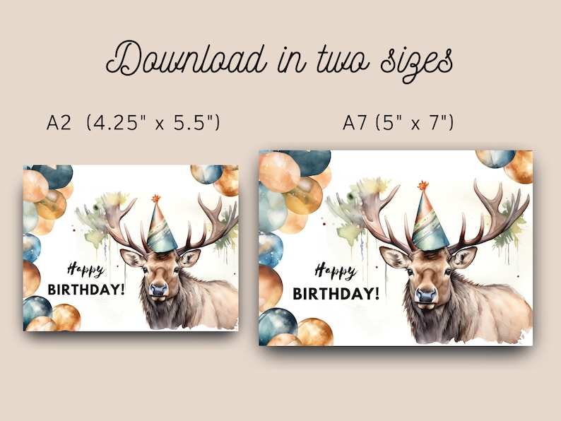 Printable Elk Birthday Card, Instant Download, Print at Home Card ...