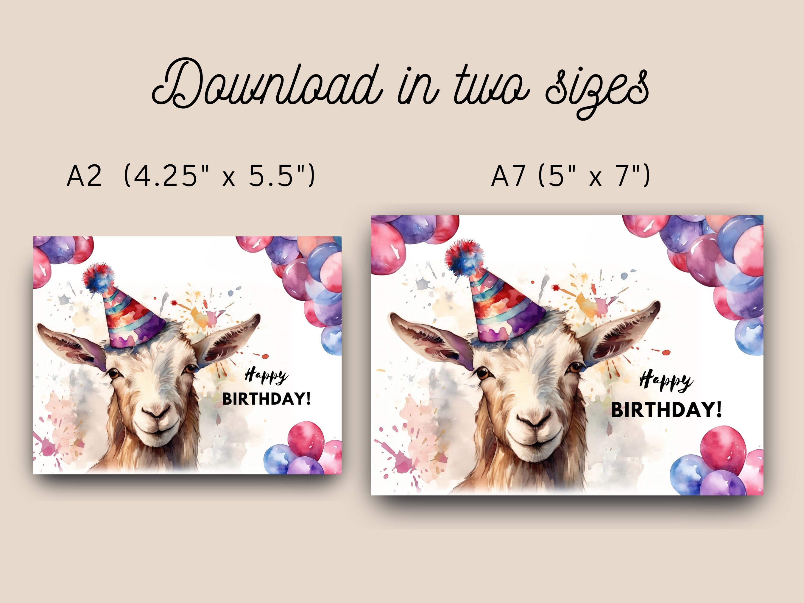 Printable Goat Birthday Card, Instant Download, Print at Home Card ...