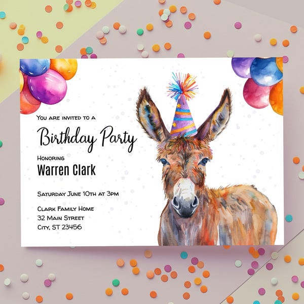 Watercolor Donkey - Etsy