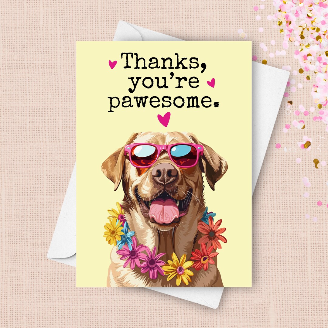 Yellow Lab Thank You Card, Pet Dog Thanks Humorous Pun Greeting, Custom ...