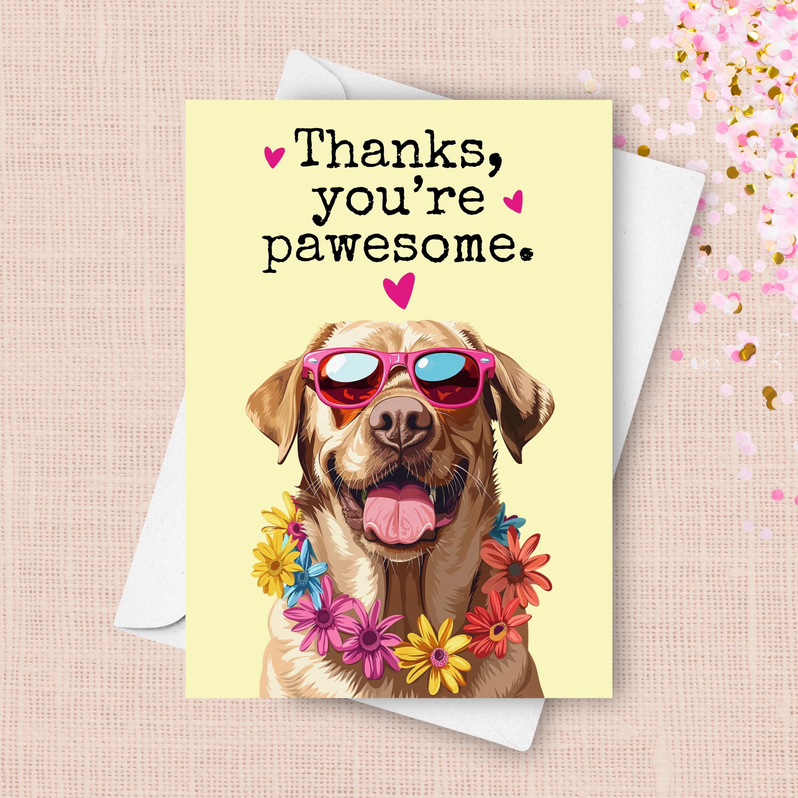 Yellow Lab Thank You Card, Pet Dog Thanks Humorous Pun Greeting, Custom ...