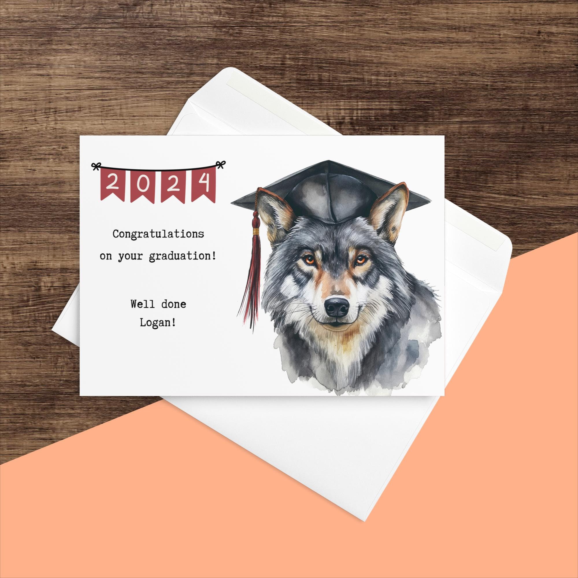 Personalized Wolf Graduation Card, Custom School Wolves Mascot 2024 ...