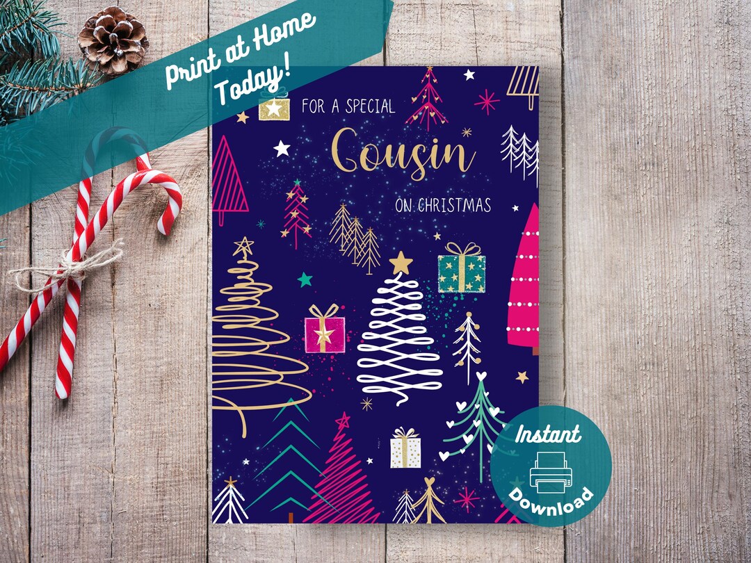 Printable Cousin Christmas Card, Instant Digital Download Print at Home ...