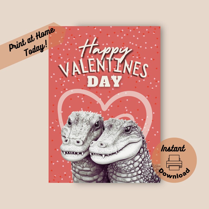 Printable Alligator Valentine Card, Instant Download, Print at Home ...
