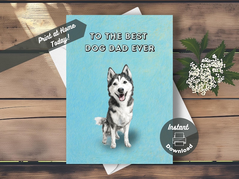 Tarjeta imprimible para el Día del Padre con un Husky Siberiano ...