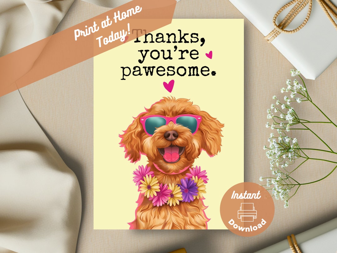 Printable Golden Doodle Funny Thank You Card, Instant Download Print at ...
