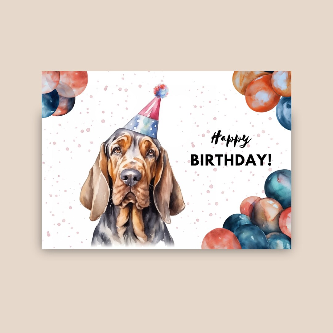 Bloodhound Birthday Card Happy Birthday Party Hat and - Etsy