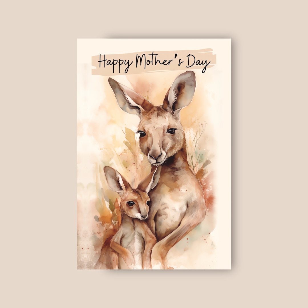 Mother Kangaroo Mothers Day Card Kangaroo With Cute Baby - Etsy