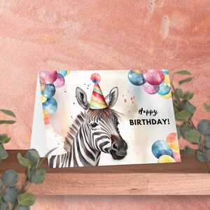 Zebra Birthday Card With Party Hat, Happy Birthday, Zebra Gift, Zoo ...