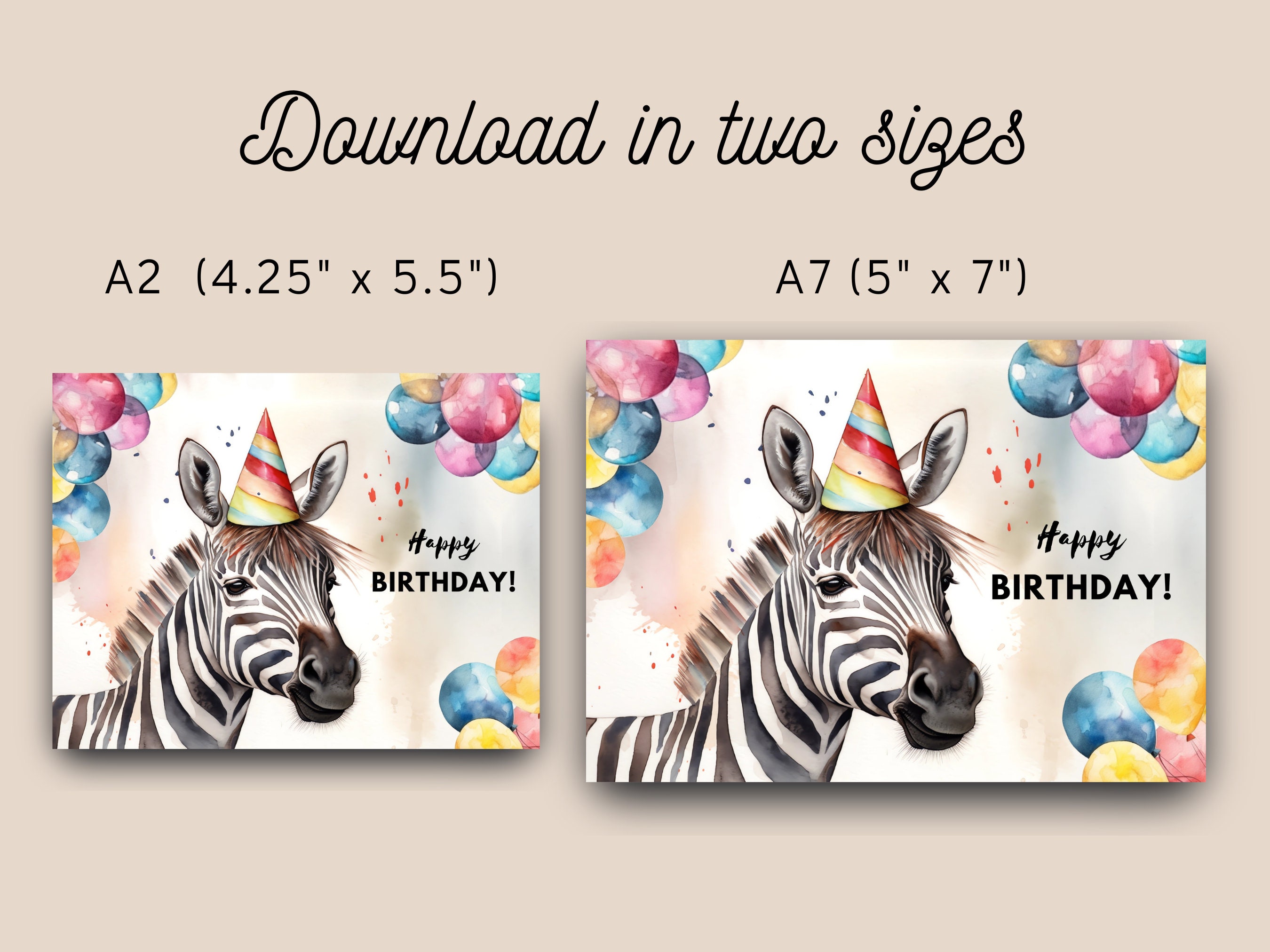 Printable Zebra Birthday Card, Instant Download, Print at Home Card ...
