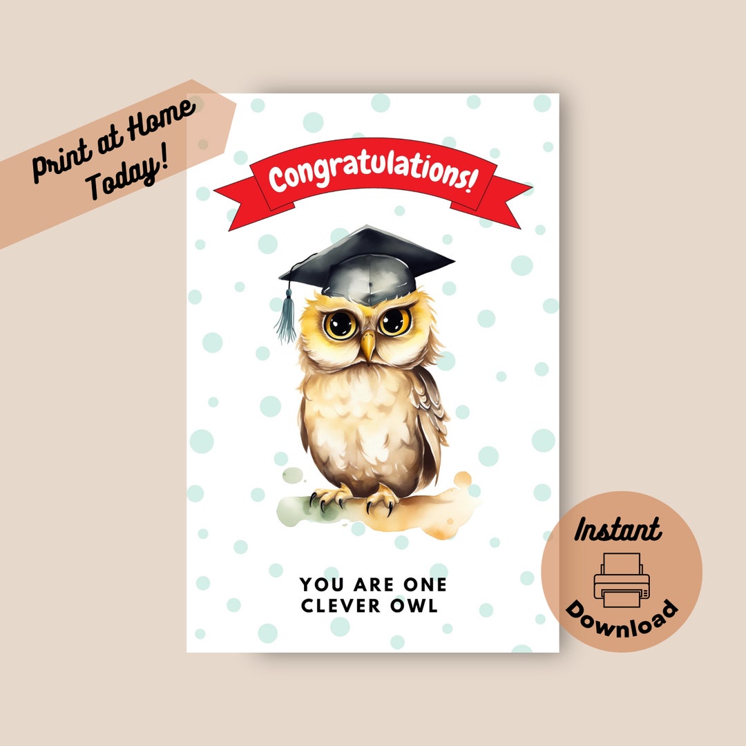 Printable Owl Graduation Card Funny Owl Graduation Instant - Etsy