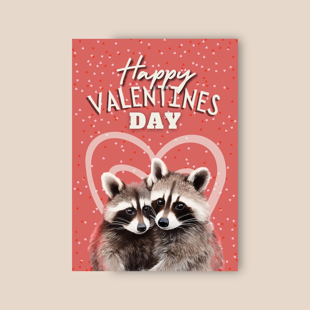 Raccoon Valentine Card, Happy Valentine's Day, Raccoons in Love ...