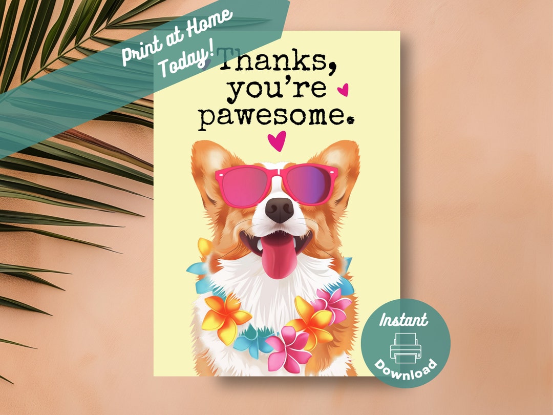 Printable Corgi Funny Thank You Card, Instant Download Print at Home ...