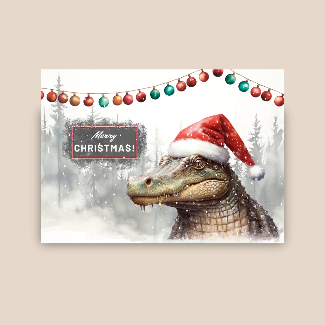 Alligator Christmas Card, Funny Santa Hat, Merry Christmas Alligator ...