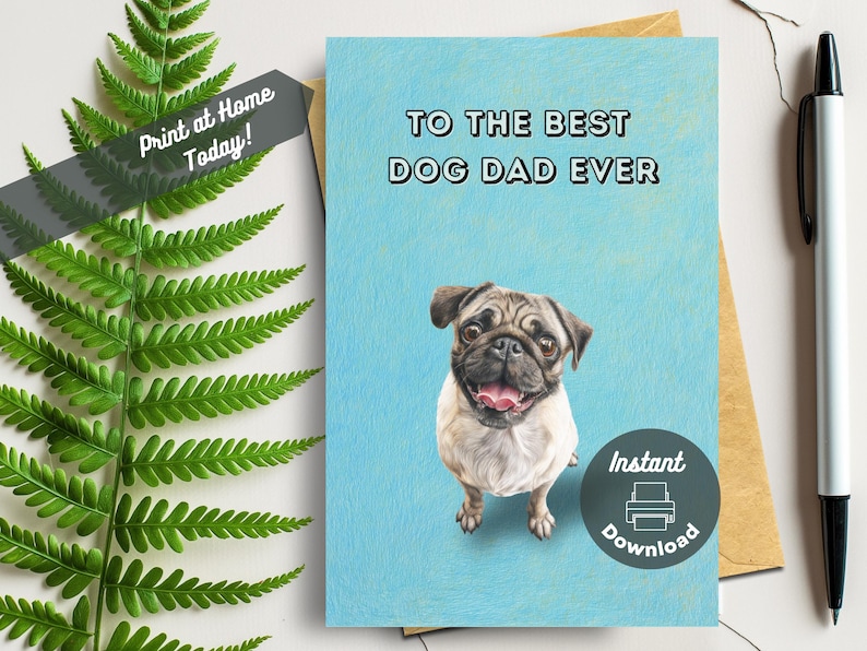 Tarjeta imprimible para el Día del Padre con un Pug, descarga ...