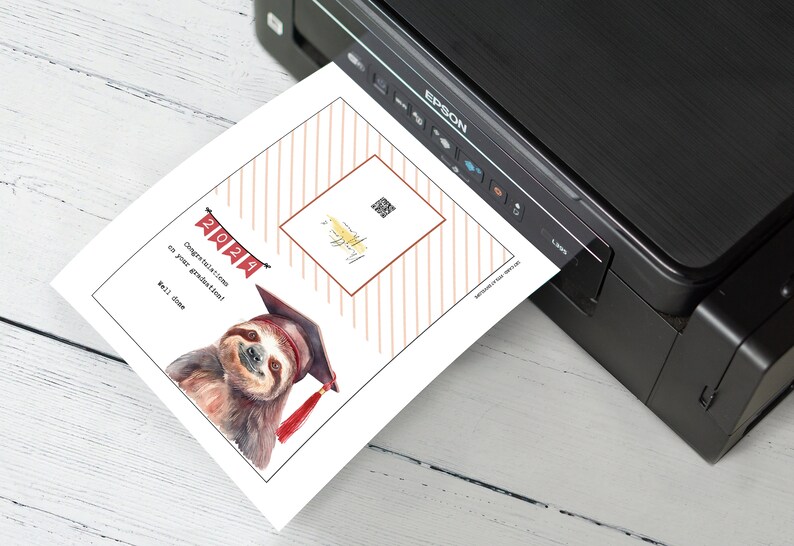 Printable Personalized Sloth Graduation Card, Print at Home Editable ...