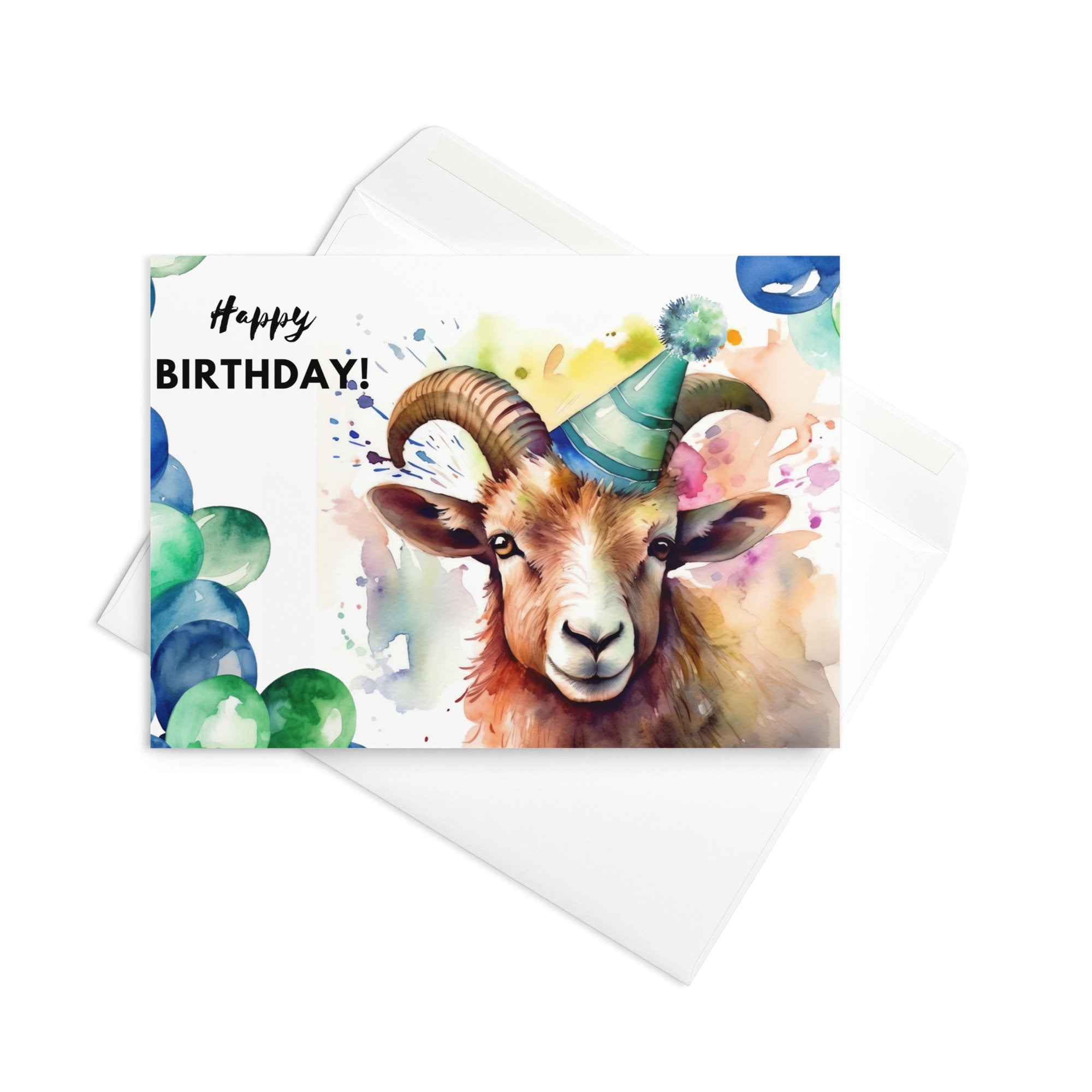 Ram Birthday Card Wearing Party Hat and Balloons Farm - Etsy