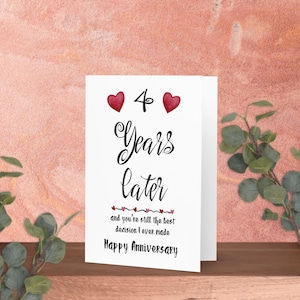 4th Anniversary Card, Four Year Anniversary Gift for Husband or Wife, 4 ...